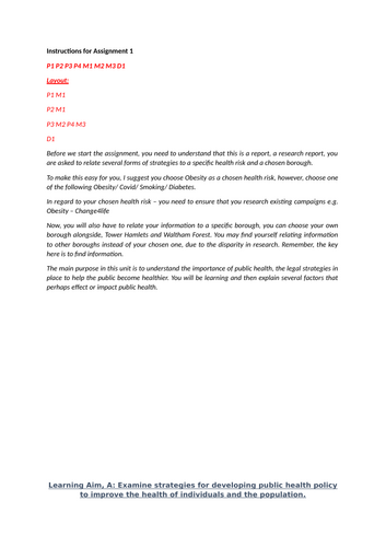 L3 HSC Unit 8 Promoting Health: Assignment 1 OUTLINE/INSTRUCTIONS ...