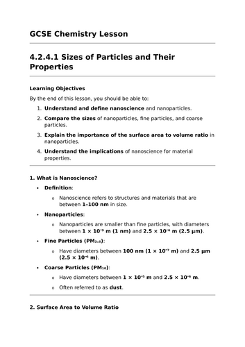 Sizes of Particles and their Properties - GCSE Chemistry Lesson ...