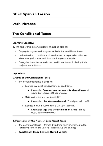 The Conditional Tense - GCSE Spanish Grammar Lesson | Teaching Resources
