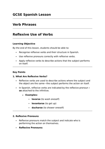 Reflexive Verbs - GCSE Spanish Grammar Lesson | Teaching Resources Reflexive Verbs - GCSE Spanish Grammar Lesson | Teaching Resources