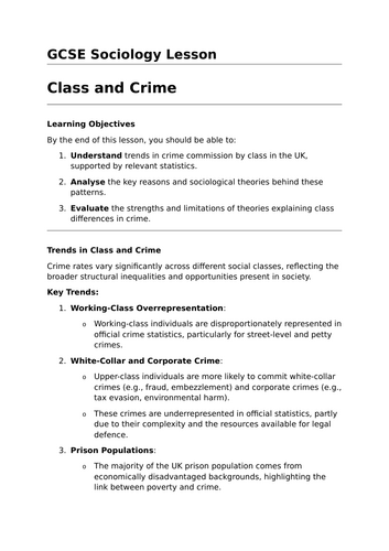 Social Class and Crime - GCSE Sociology Lesson | Teaching Resources