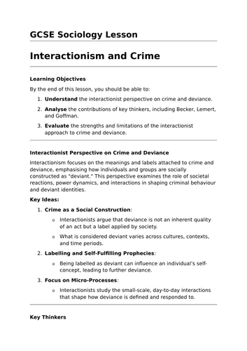 Interactionism and Crime - GCSE Sociology Lesson | Teaching Resources