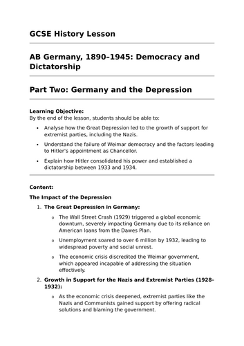 Germany and the Depression (Germany, 1890–1945) - GCSE History Lesson ...