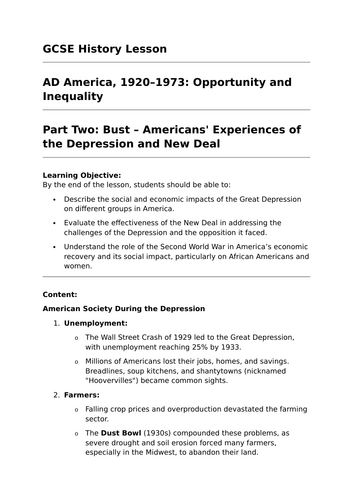 The Great Depression and the New Deal (America, 1920–1973) - GCSE ...