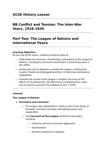 The League of Nations and International Peace - GCSE History Lesson ...