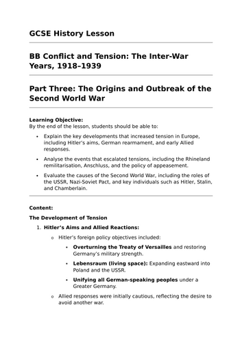 The Origins and Outbreak of the Second World War - GCSE History Lesson ...