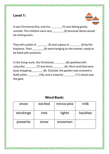 Differentiated Christmas Cloze Passages | Teaching Resources