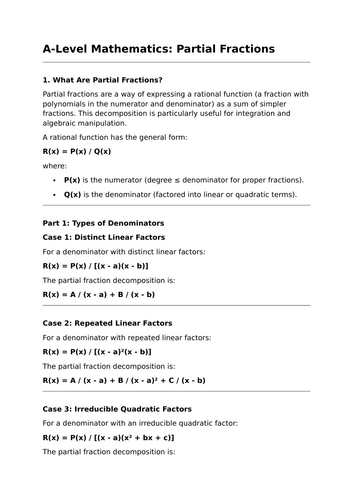 Partial Fractions A Level Mathematics Lesson Teaching Resources