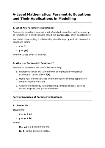 Parametric Equations In Modelling A Level Mathematics Lesson Teaching Resources 