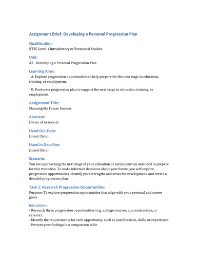 Unit A2: Developing a Personal Progression Plan | Teaching Resources