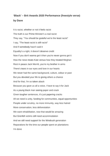 Poetry - Rap and Protest Lesson: 'Black' by Dave | Teaching Resources
