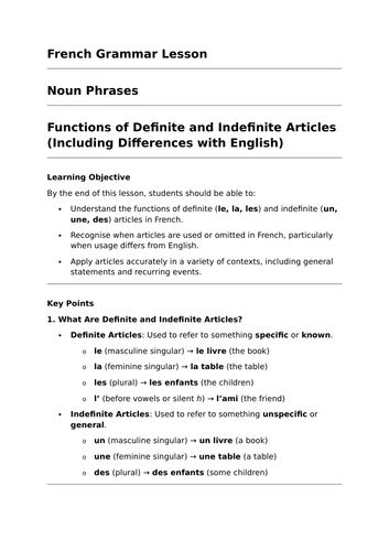 Definite and Indefinite Articles - GCSE French Grammar Lesson ...