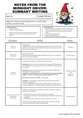 "Notes from the Midnight Driver" Summary Lesson | Teaching Resources