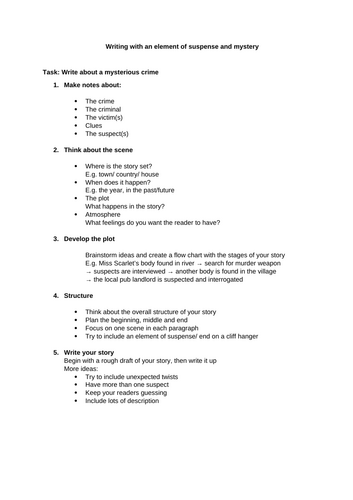 English GCSE Mystery and suspense writing | Teaching Resources