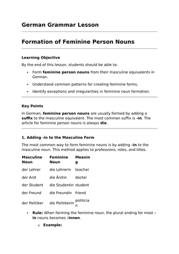 Formation of Feminine Person Nouns - GCSE German Grammar Lesson ...
