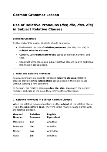 Relative Pronouns - GCSE German Grammar Lesson | Teaching Resources