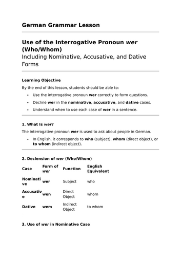Use of the Interrogative Pronoun 'Wer' - GCSE German Grammar Lesson ...