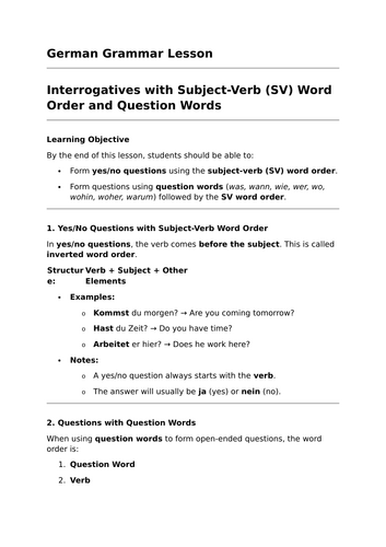Interrogatives - GCSE German Grammar Lesson | Teaching Resources