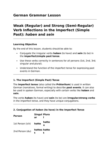 The Past Tense - GCSE German Grammar Lesson | Teaching Resources