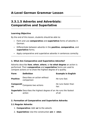 Comparative and Superlative Adverbs - A-Level German Grammar | Teaching ...