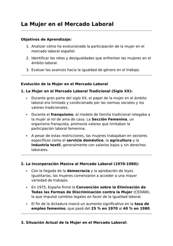 La Mujer en el Mercado Laboral - A-Level Spanish Lesson | Teaching ...