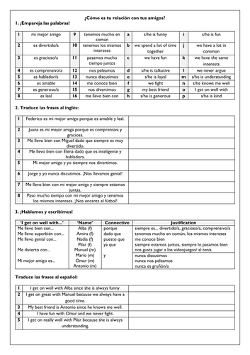 Friends - Mis amigos - Spanish GCSE (4 Worksheets) | Teaching Resources