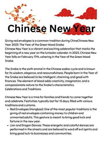 Chinese New Year Comprehension | Teaching Resources