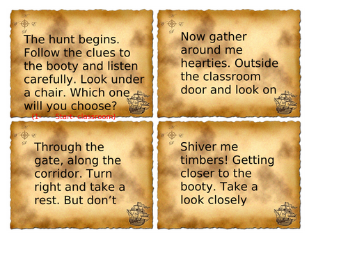 Pirate Treasure Hunt Clue Cards | Teaching Resources