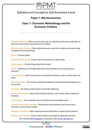 A level economics definitions | Teaching Resources