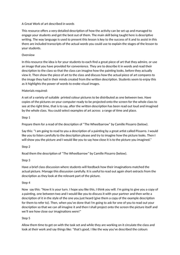 A Great Work of art described in words with detailed delivery ...