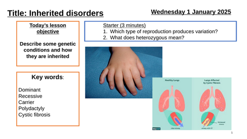 Aqa Gcse Biology Lesson 9 Inherited Disorders Inheritance Variation And Evolution Topic