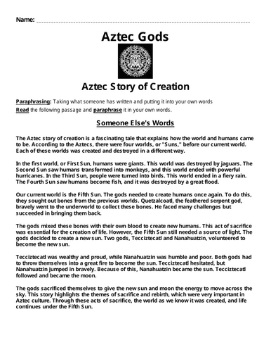 Aztec Story of Creation | Teaching Resources