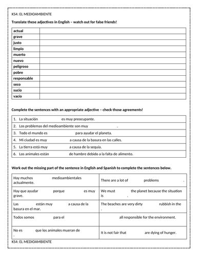 GCSE Spanish: El medioambiente / the environment | Teaching Resources