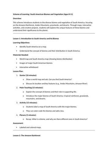 South America-Biomes and Vegetation MTP | Teaching Resources