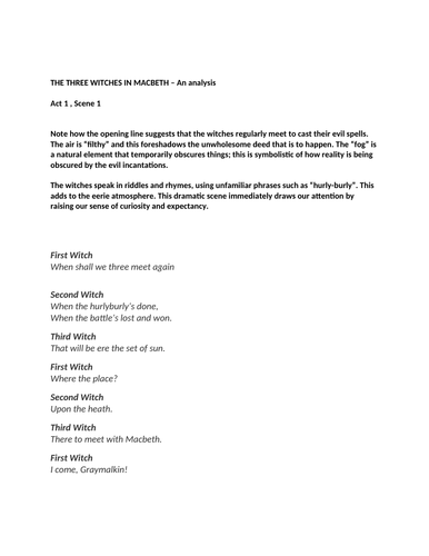 GCSE ENGLISH LITERATURE revision notes 'the witches in Macbeth ...