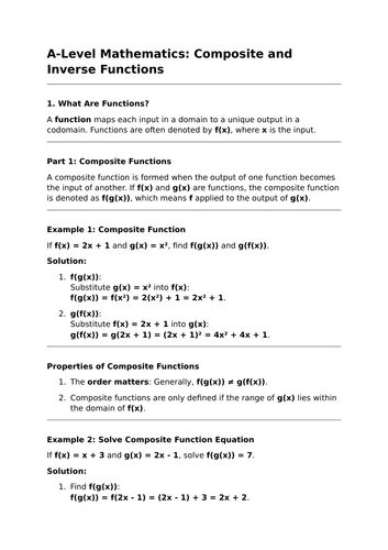 Composite and Inverse Functions - A-Level Maths Revision Summary ... Composite and Inverse Functions - A-Level Maths Revision Summary ...