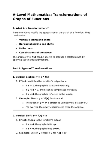 Transformations of Graphs of Functions - A-Level Maths Revision Summary ...