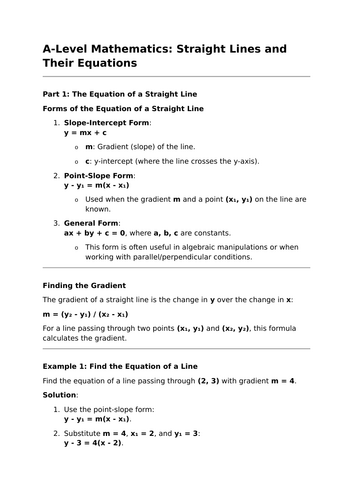 Straight Lines and their Equations - A-Level Maths Revision Summary ...
