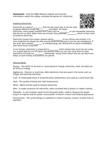 Electricity - Cloze task | Teaching Resources Electricity - Cloze task | Teaching Resources