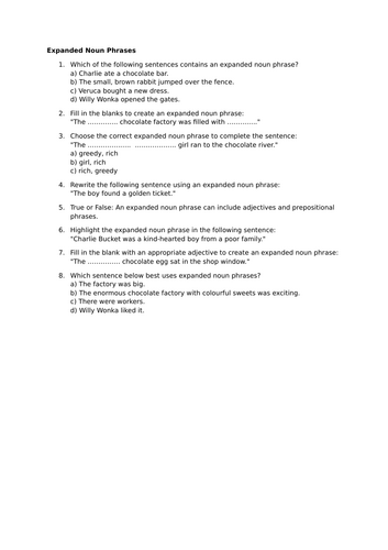 Expanded Noun Phrases - Grammar Task | Teaching Resources