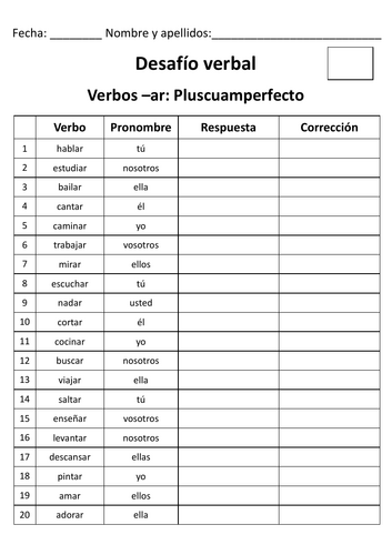 Spanish - Desafío verbal - Pluscuamperfecto | Teaching Resources
