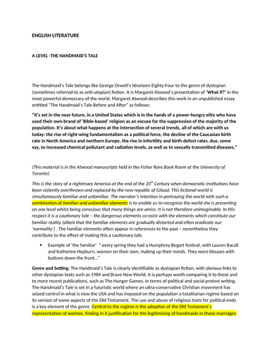 Advanced Level English Literature revise " The Handmaid's Tale ...