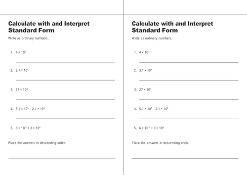 GCSE MATH Calculate with and Interpret Standard Form | Teaching Resources