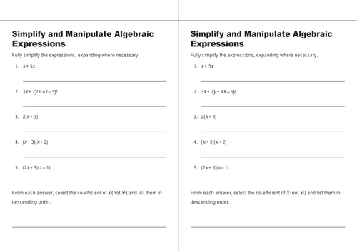 GCSE MATH Simplify and Manipulate Algebraic Expressions | Teaching ...