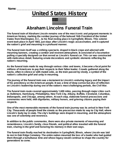 Abraham Lincolns Funeral Train Article & Questions Assignment ...