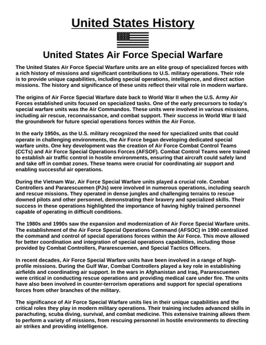 U.S. Air Force Special Warfare Article & Questions Assignment ...