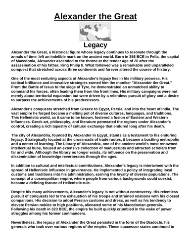 Alexander the Great’s Legacy Article & Questions Assignment | Teaching ...