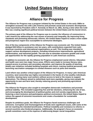 Alliance for Progress “Article & Questions” Assignment | Teaching Resources