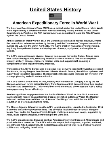 American Expeditionary Force in World War I “Article & Questions ...