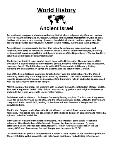 Ancient Israel “Article & Questions” Assignment | Teaching Resources